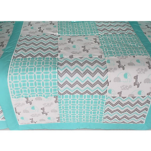 BabyFad Animal Print Turquoise 9 Piece Baby Crib Bedding Set 100% Cotton