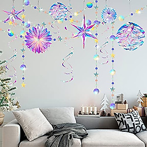 Ganory 29 Pieces Home Iridescent Party Supplies Kit with Hanging Honeycomb Ball Decorative Paper Fan Snowflake Garlands White Star Hanging Swirl Decorations for Birthday Wedding Party Decorations