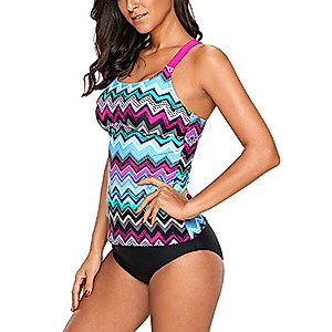 Eternatastic Womens Striped Print Racerback Tankini Swim Top No Bottom Swimsuit XL Red Zigzag