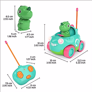 Kizeefun Dinosaur Remote Control Cars for Toddlers 2 Pack, 2-5 Kids Toys Dino Electric RC Trucks for 2 3 4 5 Year Old Age Boys Girls Birthday Christmas Ideas