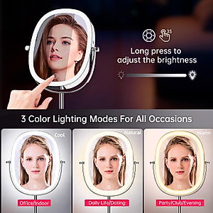 LOVESPEJO 9''Lighted Makeup Mirror with Magnification, 1X/7X Magnifying Mirror, Rechargeable Double Sided Oval LED Makeup Mirror, 3 Colors Dimmable Lighted Makeup Mirror，360° Rotation Cosmetic Mirror