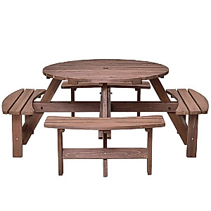 8 Seat Wood Picnic Table Beer Dining Seat Bench Set Pub Garden Yard