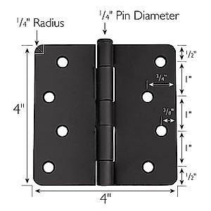 Door Hinges for Interior Doors 3-Pack 4-inch x 4-inch, Design House 1/4-inch Radius Steel Door Hinge Door Hardware, Matte Black, 188946