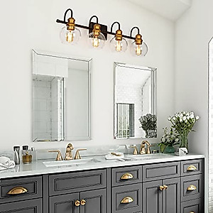 Bathroom Vanity Light, 4-Light Black Bathroom Light Fixtures with Oil Rubbed Bronze Finish, Modern Farmhouse Vanity Lights with Clear Globe Glass Shade (L 29.5" x W 7" x H 9")