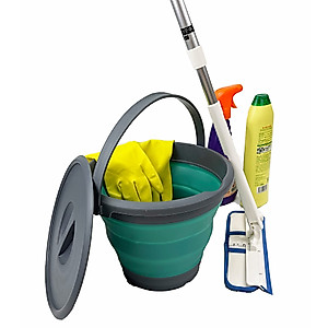 SAMMART 5.5L (1.4 Gallon) Collapsible Plastic Bucket with Lid - Foldable Round Tub with Lid - Portable Fishing Water Pail - Space Saving Outdoor Waterpot. (Purplish Blue +Turquoise Blue)