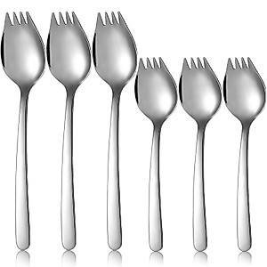 6 Pieces Stainless Steel Sporks Spoon Fork for Everyday Use, Kitchen Tools Metal Ice Cream, Cake, Salad, Fruit, Dessert, Noodles, Pasta Sporks Spoons, 2 Sizes
