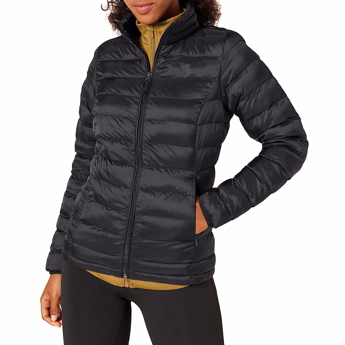 Amazon Essentials Women's Lightweight Long-Sleeve Water-Resistant Packable Puffer Jacket (Available in Plus Size), Black, Small