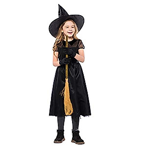 LMYOVE Girls Black Witch Costume, Fancy Dress Up for Kids(6-7T, Black-1)