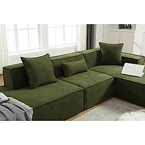 WILLIAMSPACE 129.5" Sectional Sofa Couch for Living Room with Chaise Lounge, Modular Free Combination Upholstered Floor Sofa L-Shaped 5 Seat Couch Foam Sofa for Home Office,Right-Facing (Green)