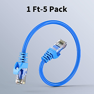 CableCreation Cat 6 Ethernet Cable 5 Pack 1ft, Internet Network Cords Patch LAN Cable, 23 AWG High Speed RJ45 Wire for Router, Modem, Computer, Short Ethernet Cable1 FT, Blue