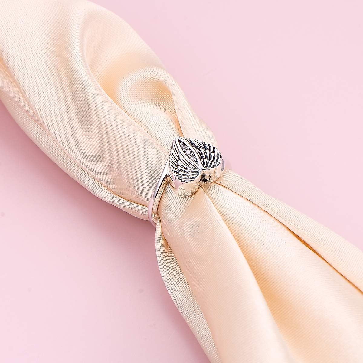 925 Sterling Silver Angel Wings Urn Heart Ring Hold Loved Ones Ashes Always in My Heart Keepsake Memorial Jewelry Cremation Rings for Women（8）