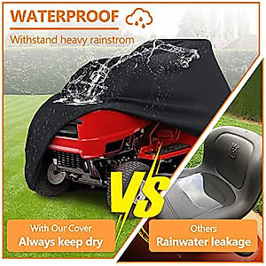 STARTWO Lawn Mower Cover, Heavy Duty Waterproof Riding Lawn Mower Cover, Fits Decks up to 54" Tractor Cover with Drawstring and Storage Bag, All Weather Protection, Rip Resistant Fade Resistant, Black