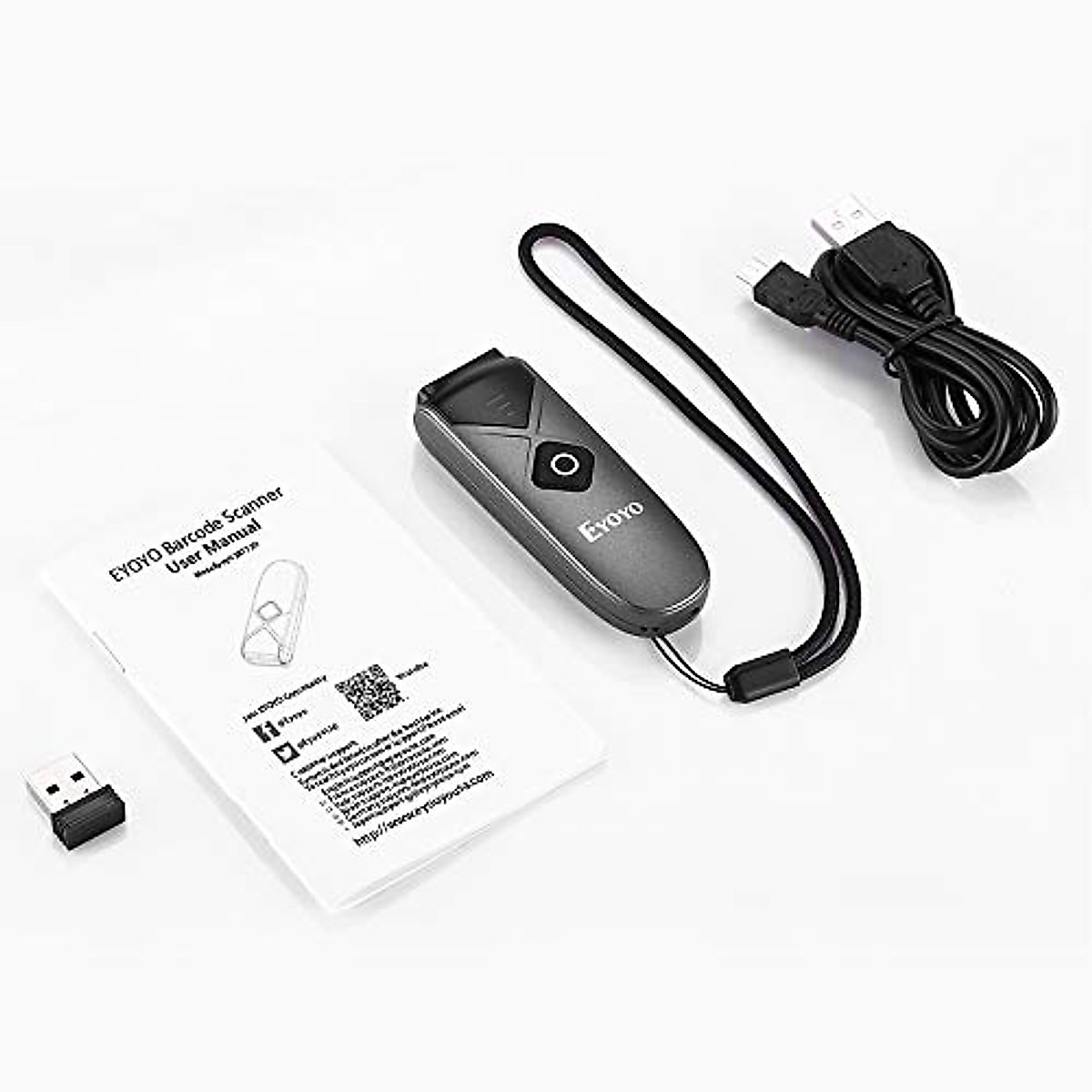 Eyoyo Mini 2D QR 1D Bluetooth Barcode Scanner, Portable Wireless Barcode Reader with USB Wired/Bluetooth/ 2.4G Wireless Connection PDF417 Data Matrix Image Scanner for iPad, iPhone, Android, Tablet PC
