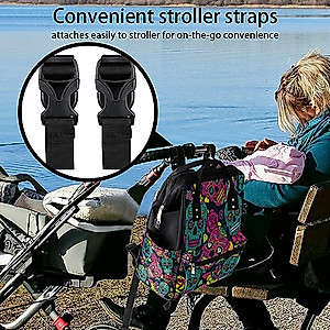 QsirBC Sugar Skulls Halloween Diaper Bag Backpack Mommy Bags with Pocket Stroller Straps Waterproof Daypack for Mom Dad Casual Travel