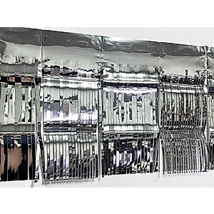 CareCheer 5 Pack 10 Feet Foil Fringe Garland Shiny Metallic Wall Hanging Drapes Tassel Skirting Decorations Supplies for Parade Float Trailer Mardi Gras Party Birthday Wedding (Silver)