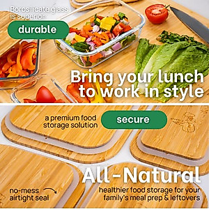 Glass Food Storage Containers with Lids (Bamboo) - 4 Piece Value Set - The Most Ecofriendly Glass Containers for Food Storage with Lids - Airtight, Glass Meal Prep Containers or Glass Food Containers