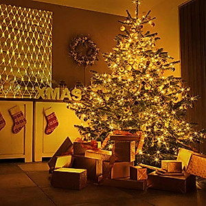 Solar Christmas Mesh Lights w/ Remote Timer, 10ft x 4.9ft 180 LED Waterproof Net String Lights for Outdoor Trees, Patio Bushes, Wedding Party, Front Back Yard, Porch, Balcony Decorations (Warm White)