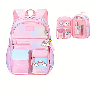 Girls Backpack, Kids Backpacks for Girls, Cute Gradient Kids Bookbags with Compartments Elementary School Bag for Teens