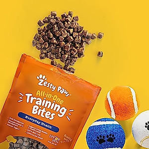 Zesty Paws Training Treats for Dogs & Puppies - Hip, Joint & Muscle Health - Immune, Brain, Heart, Skin & Coat Support - Bites with Fish Oil with Omega 3 Fatty Acids with EPA & DHA - PB Flavor - 12oz…