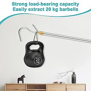 Cagaloi Clothes Hook Pole, 36" to 62" Long Pole Long Handle Telescoping Pole Stainless Steel Tube S Hook Closet for Reaching Extending Rod Lightweight Hang High Area Top(with 2 Hooks)