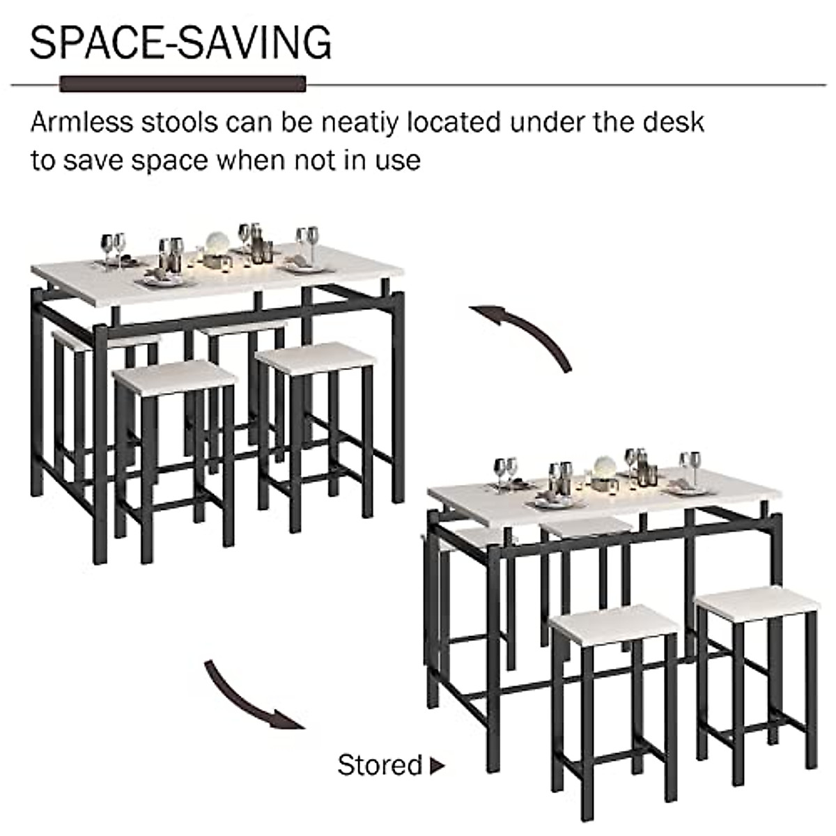 Dining Table Set for 4, 5 Pieces Kitchen Table and Chairs for Small Spaces, Bar Table and Chairs Set, Person Counter Height Table Set with 4 Chairs for Pub Restaurant Dinner Breakfast(Oak)