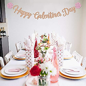 Happy Galentine's Day Banner Rose Gold Glitter Pink Rose Party Decorations Be My Galentine Theme Ideas Valentine's Favors Girls Gathering Photo Booth Props Ladies Celebration Brunch Backdrop Supplies