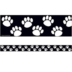 Teacher Created Resources Paw Prints Straight Border Trim, Black/White (4642)