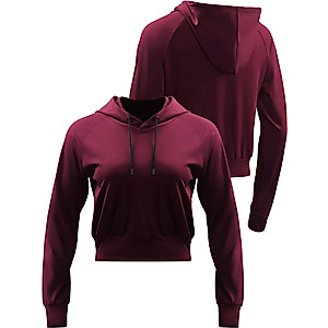 CADMUS Women's Workout Long Sleeve Shirts with Hoodie Sweatshirt Running Crop Top, 1 Pack, Red, Medium