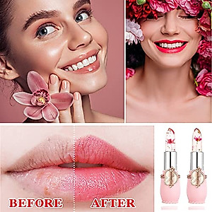 LZYLLS 2 Pack Crystal Jelly Flower Lipstick,Magic Temperature Color Change Lip Gloss Lip Stick PH Clear Magic Lipstick Long Lasting Nutritious Moisturizing Lip Balm（Set A）