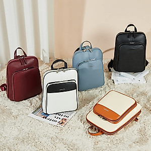 BOSTANTEN Genuine Leather Backpack Purse Casual College Travel Bags for Women Brown with Black