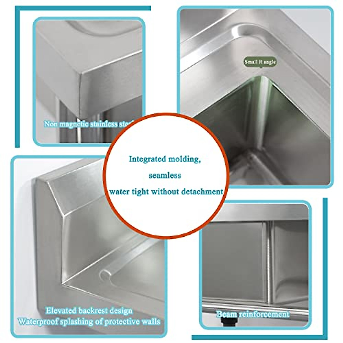 Free Standing Stainless-Steel Single Bowl, Commercial Restaurant Kitchen Sink Set W/Faucet Drainboard,Utility Sink Free Standing Single Bowl Kitchen Sink(Size:150cm,Color:A-Right platform)