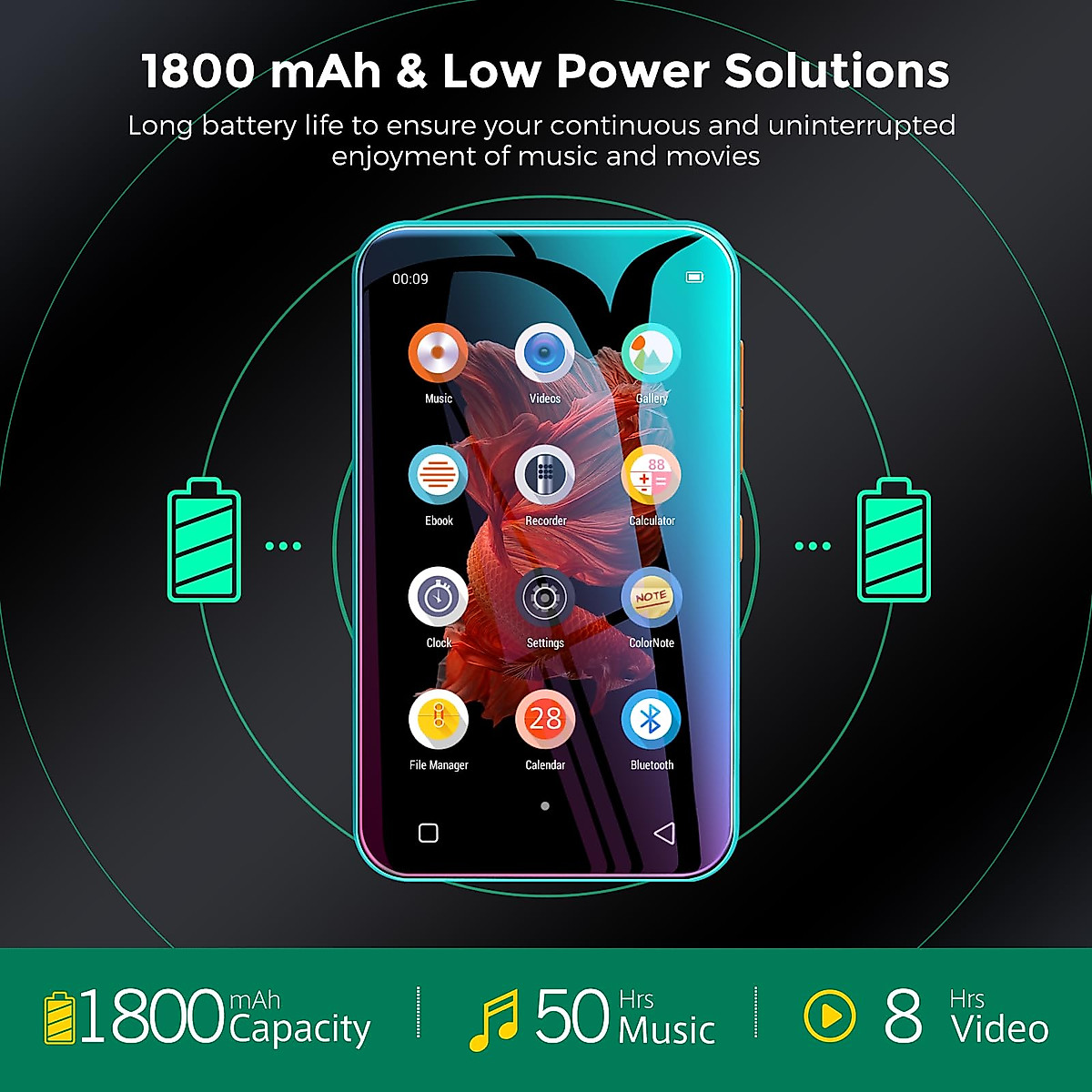 TIMMKOO 72GB MP3 Player with Bluetooth, 4.0" Full Touchscreen Mp4 Mp3 Player with Speaker, Portable HiFi Sound Music Player with Bluetooth, Voice Recorder, E-Book, Supports up to 512GB TF Card (Blue)