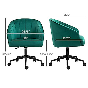 HOMCOM Retro Mid-Back Swivel Fabric Computer Desk Chair Height Adjustable with Metal Base, Leisure Task Chair on Rolling Wheels for Home Office, Green