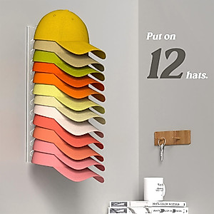 Daoun Hat Racks for Baseball Caps, 2 Packs Hat Organizer for Wall Adhesive Hat Hooks Hold Up to 24 Hats, Hat Storage Hanger Holder Display for Door Closet
