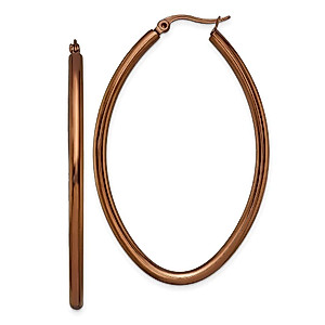 Stainless Steel Brown Plated 55mm Oval Shape Hoop Earrings Fine Jewelry For Women Gifts For Her