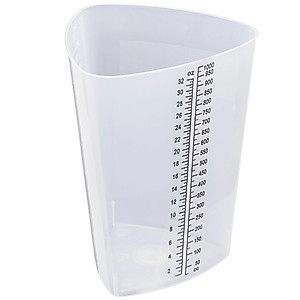 Plastic Graduated Triangular Intake Output Container [5 Pack] 32 Ounce Three-Sided Translucent Laboratory Beaker for Measuring and Mixing - Clear Markings in oz and cc - for Specimen, Paint and Epoxy