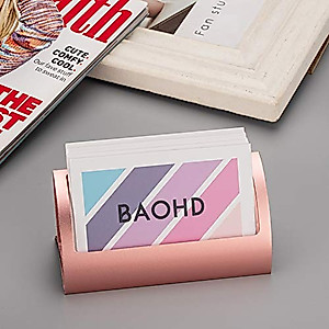 Metal Business Card Holder for Desk, Modern Aluminum Business Card Display Holder Stand, Desktop Name Card Rack Organizer Desk Card Accessory for Office Home (Rose Gold)