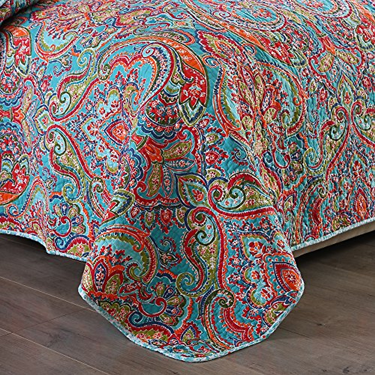 NEWLAKE Cotton Bedspread Quilt Sets-Reversible Patchwork Coverlet Set, European Gorgeous Floral Pattern, Queen Size