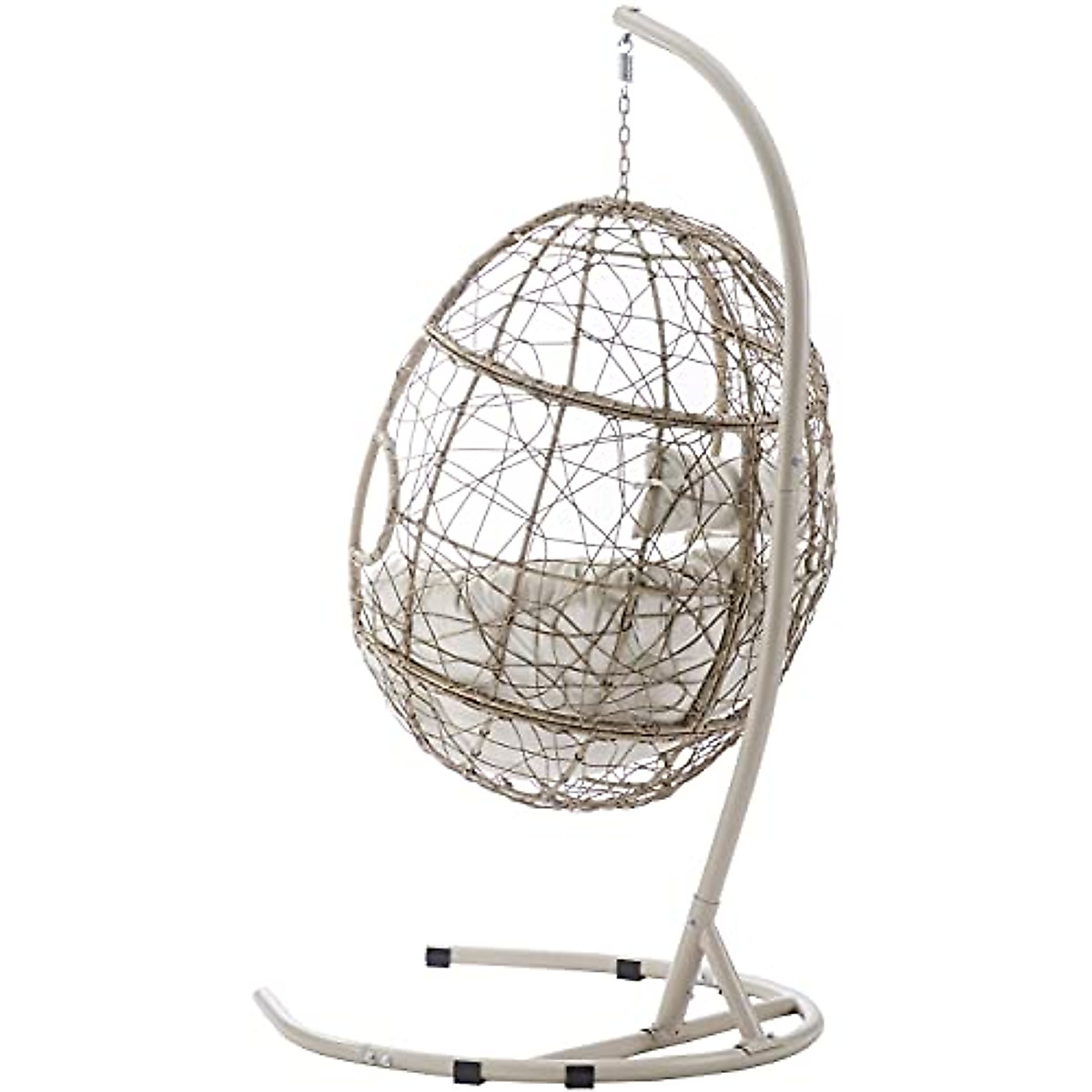 Crosley Furniture KO70230LB Cleo Indoor/Outdoor Wicker Hanging Egg Chair with Stand, Light Brown with Sand Cushions