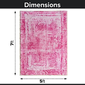 Hudson Comfort Living Room Area Rug – Faux Rabbit Rug for Bedroom, Nursery, Office – Machine Washable & Pet-Friendly Rugs - Super Soft 8mm Pile Height with Anti-Slip TPR Backing (Pink, 5x7)