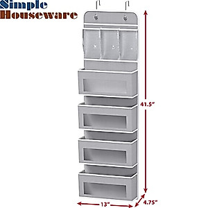 Simple Houseware Over Door 4 Clear Window Pocket Organizer with 3 Pockets, Grey