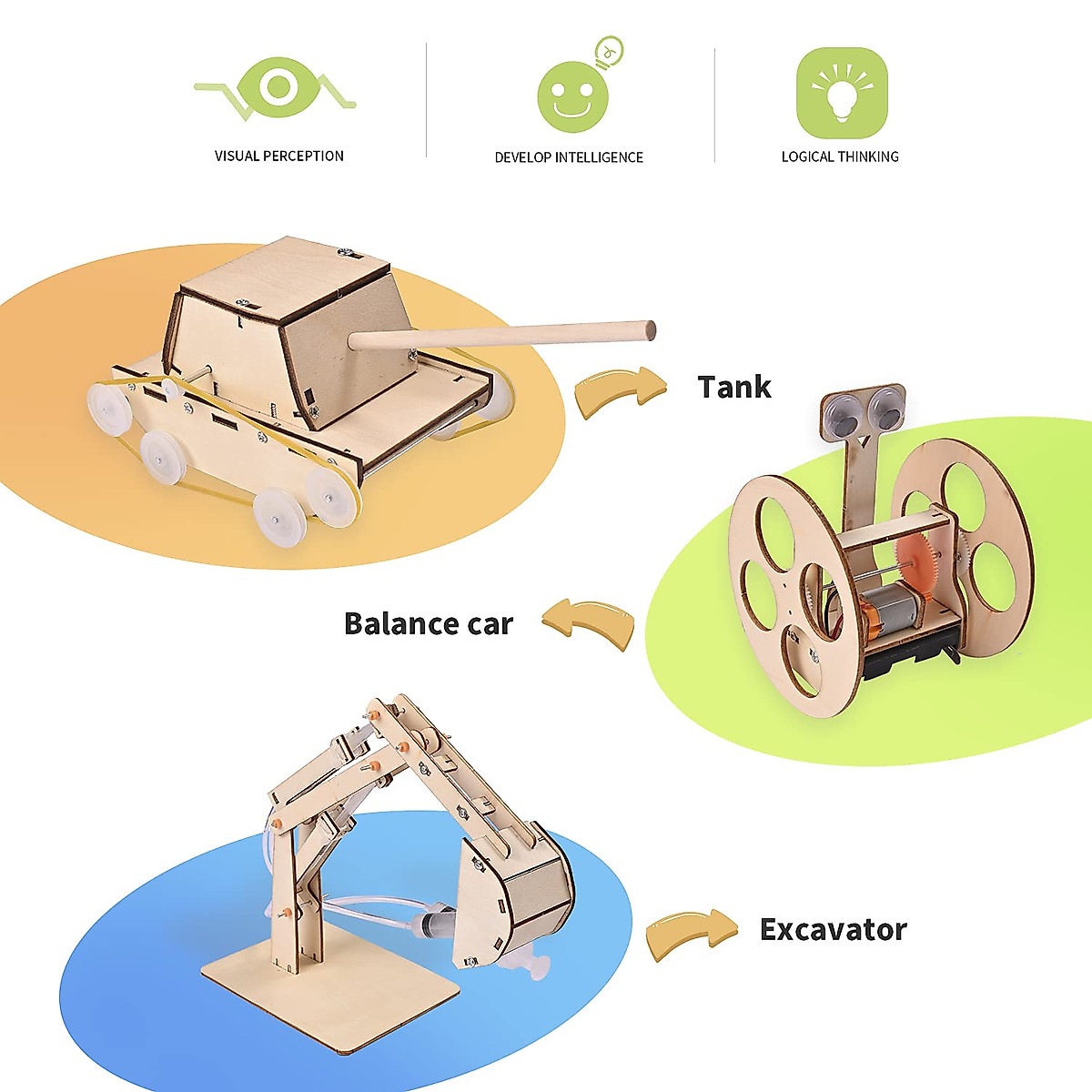 MONT PLEASANT 5 Set STEM Kit 3D Wooden Puzzles Building Assembly Kits Model Cars Science Experiment Projects for Kids DIY STEM Toys Educational Mechanical Construction Engineering Set for Boys Girls