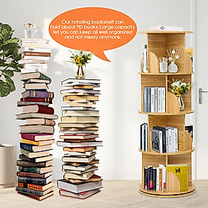 Dozont Upgraded 18" Rotating Bookshelf Tower, 4 Tier Circular Bookshelf for Kids&Adults, Wood 360° Floor Standing Book Storage Rack, Spinning Bookshelf Tower for Office Home Living Room Study, Wood