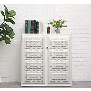 KINYING Resin Storage Cabinet with Doors and Shelves, 60 Gallon Indoor & Outdoor Deck Box Waterproof for Patio Furniture Cushions, Garden Tools, Pool Tools and Kids’ Toys (Off-White with 2 Shelves)