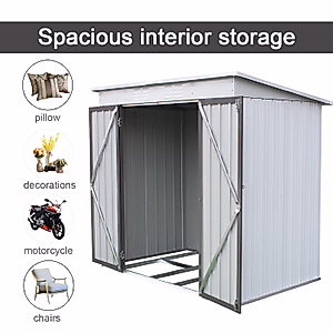 Rophefx 6' x 4' Outdoor Metal Storage Shed with Floor Frame, Outside Waterproof Tool Shed, Steel Garden Shed with Double Lockable Door for Backyard, Patio, Lawn, White & Grey