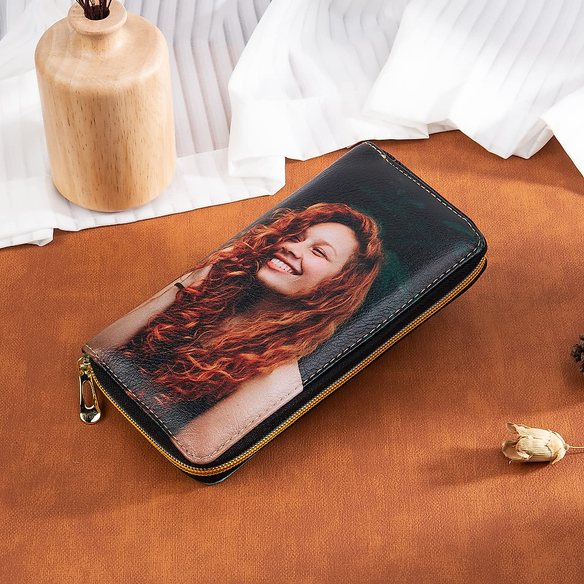 Luxladis Personalized Custom Photo Zipper Wallet for Women Girlfriend Sunflower Wallet with Engraved Your Name Long Leather RFID Wallet (butterfly wallet)