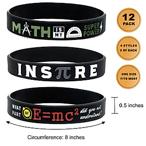 Giftphoria Assorted Math Bracelets (12pcs) - Math Gifts in Bulk for Students and Teachers - Educational Party Favors, Classroom Prizes and Awards for Math Graduates, Mathletes and Math Lovers