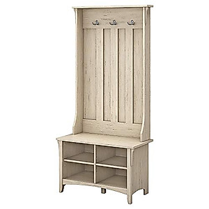 Bush Furniture Salinas Hall Tree with Storage Bench in Antique White