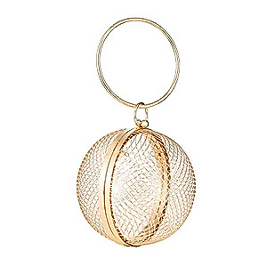 molshine Metal Hollow Round Evening Handbag, Spherical Mesh Crossbody Bags, Classic Shoulder Bag, Party Clutch Purse for Women Girl Home Shopping Travel Outdoor
