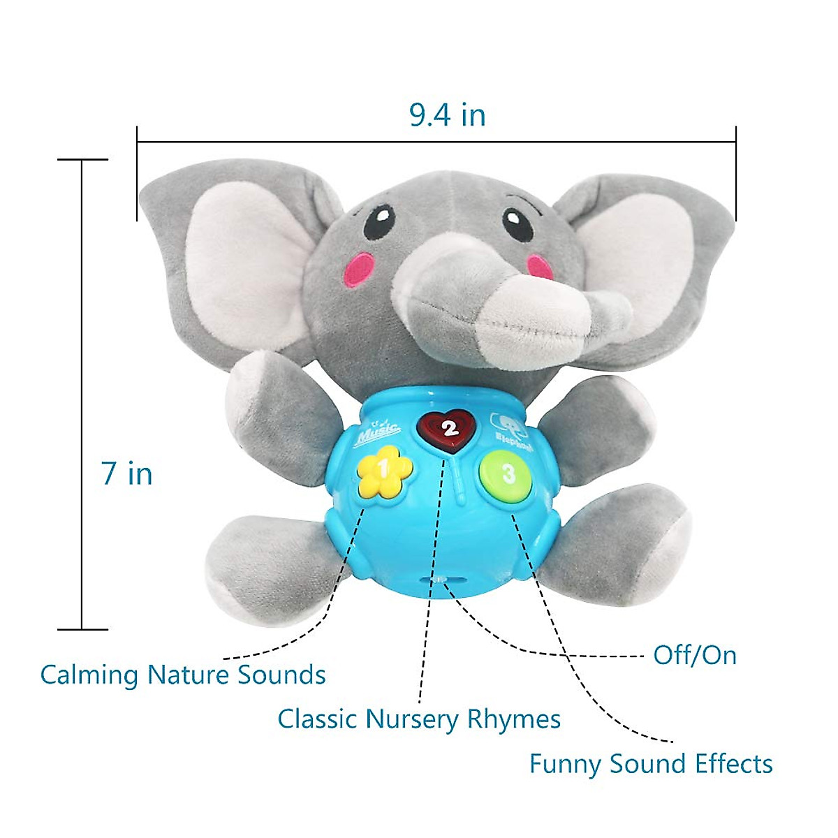 CGNiONE Plush Elephant Music Baby Toys, Newborn Baby Toys for Baby 0 3 6 9 12 Month, Cute Stuffed Aminal Light Up Baby Musical Toys for Infant Babies Boys & Girls Toddlers 0 to 36 Months